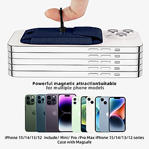 Rxuiael Stretchy MagSafe wallet for iphone 15/14/13/12 Series Leather Card Holder Magnetic Wallet for iPhone apple magsafe wallet with loop Stand & Magnetic Privacy Flap,Holds 6 Cards (Dark Blue)