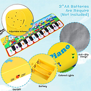 Fixget Musical Mat, Kids Piano Keyboard Play Mat with 8 Animal Sounds, Children Electronic Music Blanket Touch Playmat Floor Piano Dance Mat Early Education Toys Gifts for Toddlers Baby Boys Girls