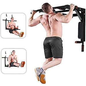 BDL Wall Mounted Pull Up Bar Chin Up bar Multifunctional Dip Station for Indoor Home Gym Workout, Power Tower Set Training Equipment Fitness Dip Stand Supports to 440 Lbs