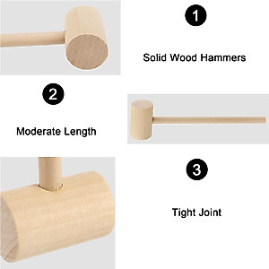DEAYOU 60 PCS Mini Wooden Hammers Mallets, Crab Mallet Wood Hammer for Chocolate, Breakable Hearts, Small Multi-Purpose Hardwood Cracking Tool Beating Gavel for Lobster, Seafood, Shellfish, Crafts