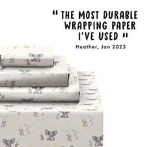 CENTRAL 23 - Elephants and Bunnies Wrapping Paper - 6 Sheet for Gift Wrap for Babies - Baby Shower - Christening - Baptism - Stars - Rabbit - Bunny - Made in the UK