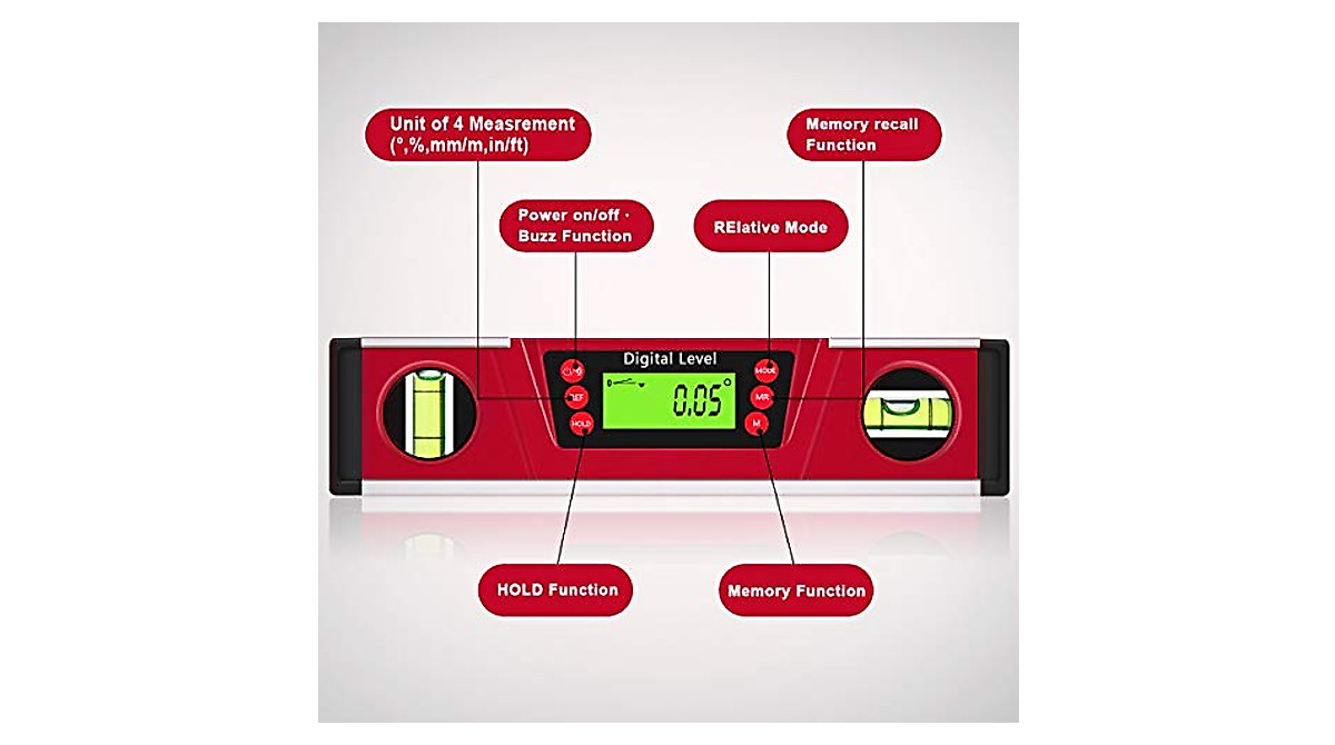Digital Level & Protractor - 10" LED Inclinometer Tool
