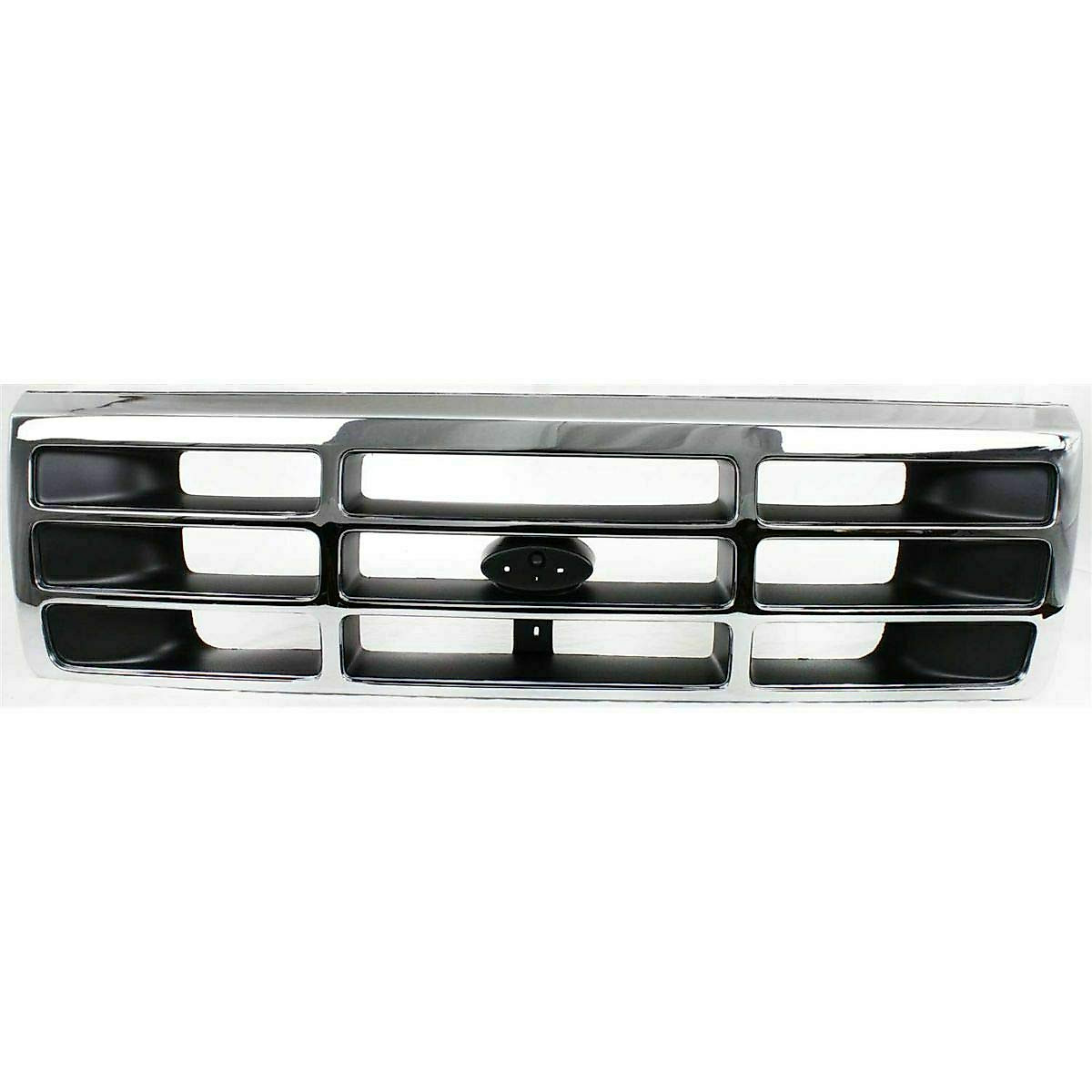 New Front Grille Chrome Shell & Primed Insert + Head Light Trim Door Right Passenger & Left Driver Side For 1992-1996 Bronco / 1992-1997 Ford F-150 F-250 F-350 Direct Replacement F4TZ8200A F2TZ13064C