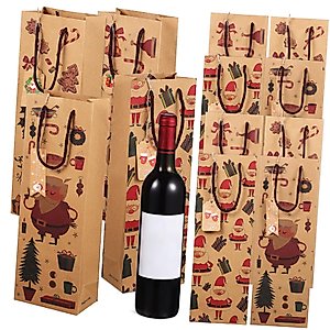 NOLITOY 1 Set Gift Bag Paper Bags Christmas Wrapping Paper Bottle Carrier Kraft Bags with Handles Kraft Christmas Bags Christmas Handle Pouches Tote Bags Kraft Paper Bottle Rack Wine