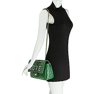 Quilted Crossbody Bags for Women, Bling Letter, Multi Color, Classic Flap (Black_Love)