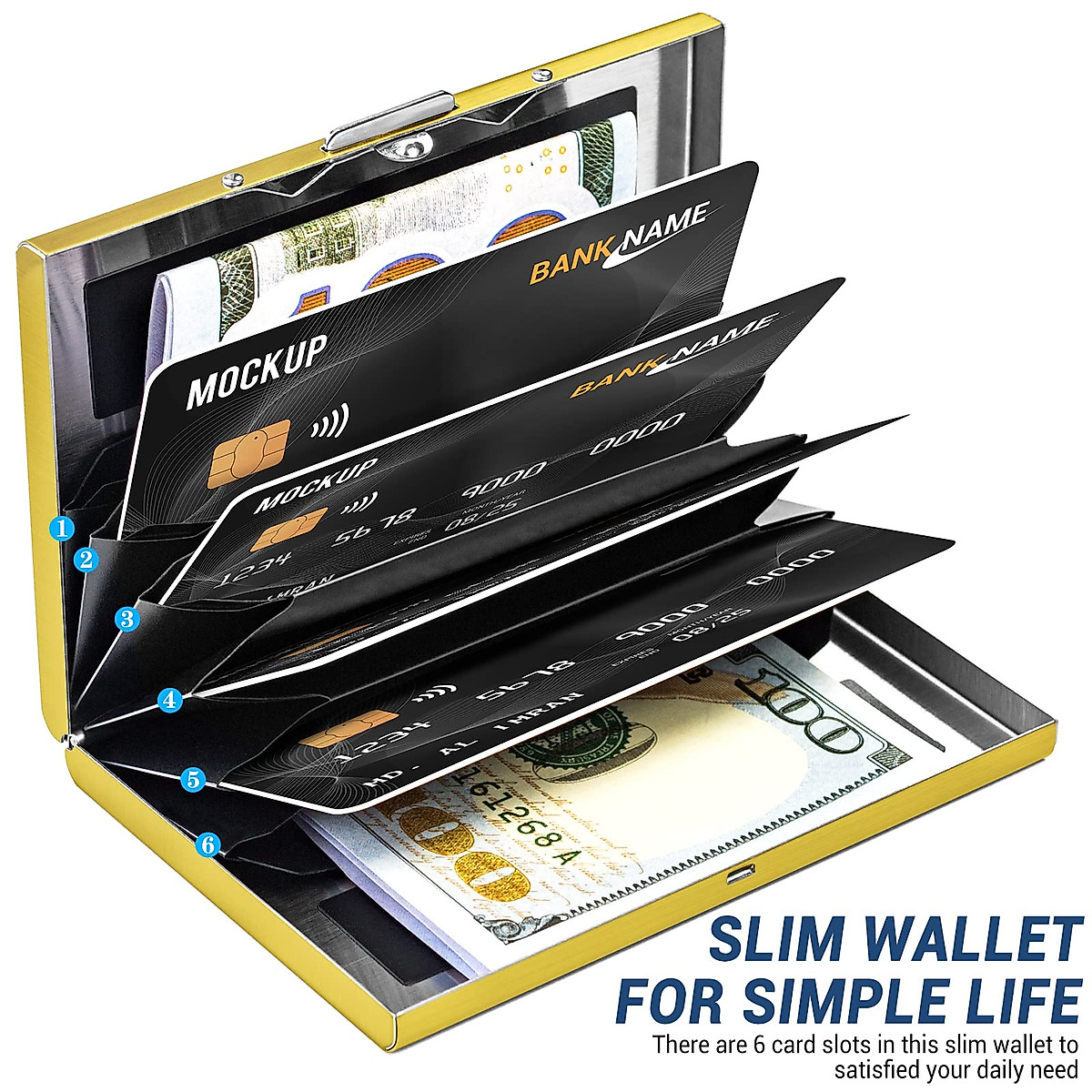 YINHEXI Business Card Holder Case Wallet for Men and Women, Metal Minimalist Slim Credit Card Wallet with Stainless Steel RFID Blocking for Men and Women (Gold)