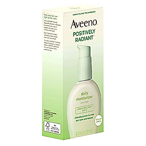 Aveeno Positively Radiant Daily Facial Moisturizer with Broad Spectrum SPF 15 Sunscreen & Total Soy Complex for Even Tone & Texture, Hypoallergenic, Oil-Free & Non-Comedogenic, 4 fl. oz