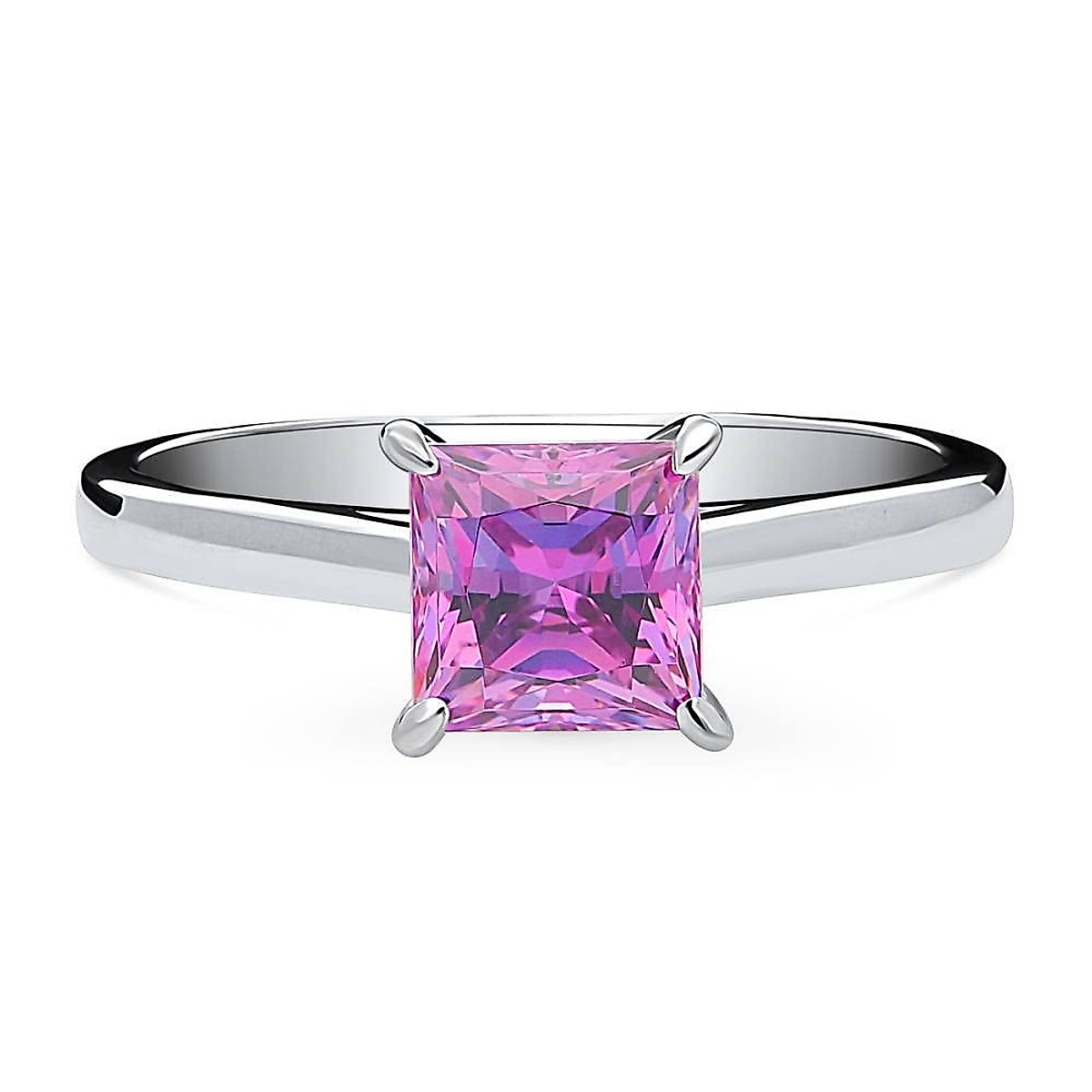 BERRICLE Sterling Silver Solitaire Purple Princess Cut Cubic Zirconia CZ Fashion Ring for Women, Rhodium Plated 1.2 Carat Size 5