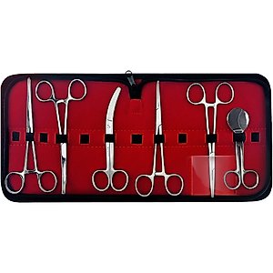 DEXSUR Veterinary Umbilical Cord Scissor Kit, Reusable, High-Grade Stainless Steel Autoclavable, Durable - 7 Pcs