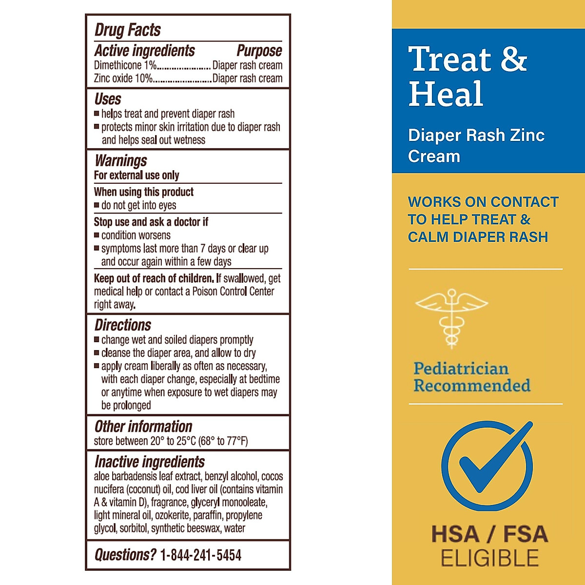 A+D Zinc Oxide Diaper Rash Cream - Soothes & Treats Diaper Rash - Zinc Oxide 10% Dimethicone 1% - Easy Spreading Cream for Baby - Healing Skin Ointment for Red, Irritated Skin - 4oz, 2 Pack