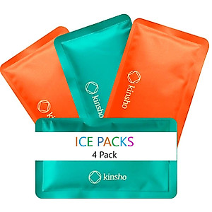 kinsho Ice Pack for Kids Lunch Box, Bag and Bento Boxes, 4 Pack Set, Reusable and Refreezable Soft Slim Pouches for Travel, School, Work or Camping, Long Lasting Cold, Flexible | Aqua Orange…