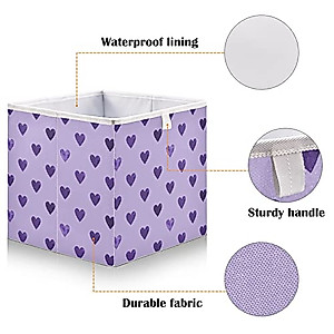 Kigai Purple Heart Valentines Fabric Storage Bin 15.7" x 11" x 7" Rectangular Baskets Collapsible Store Basket Bins for Home Closet Bedroom Drawers Organizers