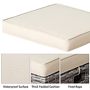 Tangkula 2 Pieces Patio Rattan Ottomans, Outdoor Wicker Footstool Footrest Seat with Soft Cushions and Steel Frame, All-Weather Patio Ottoman Set for Backyard Garden Poolside (White)