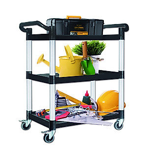 IMGZAR Utility Carts with Wheels Rolling Cart Heavy Duty Food Service Cart for Kitchen Warehouse Office, Free Rubber Hammer, Lockable Wheels, 500 Lbs Capacity 31.5''L X 17''W X 38''H Black