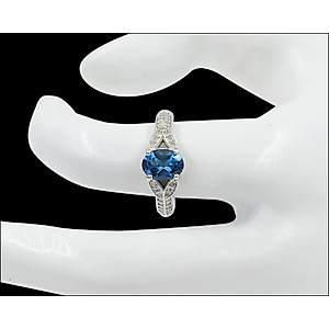 925 Solid Silver Natural London Blue Topaz 8X6 MM Oval Cut December Birthstone Statement Unisex Proposal Ring For Love and Friendship Gift (Rhodium Plated Silver, 6)