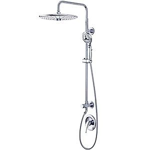 SR SUN RISE 10 Inch Shower Fixtures with 1.8 GPM Rain Showerhead and Hand Shower 27.6" Slide Bar Shower Faucet Set Complete for Easy Reach, Single Handle Design Shower Valve Include, Polished Chrome