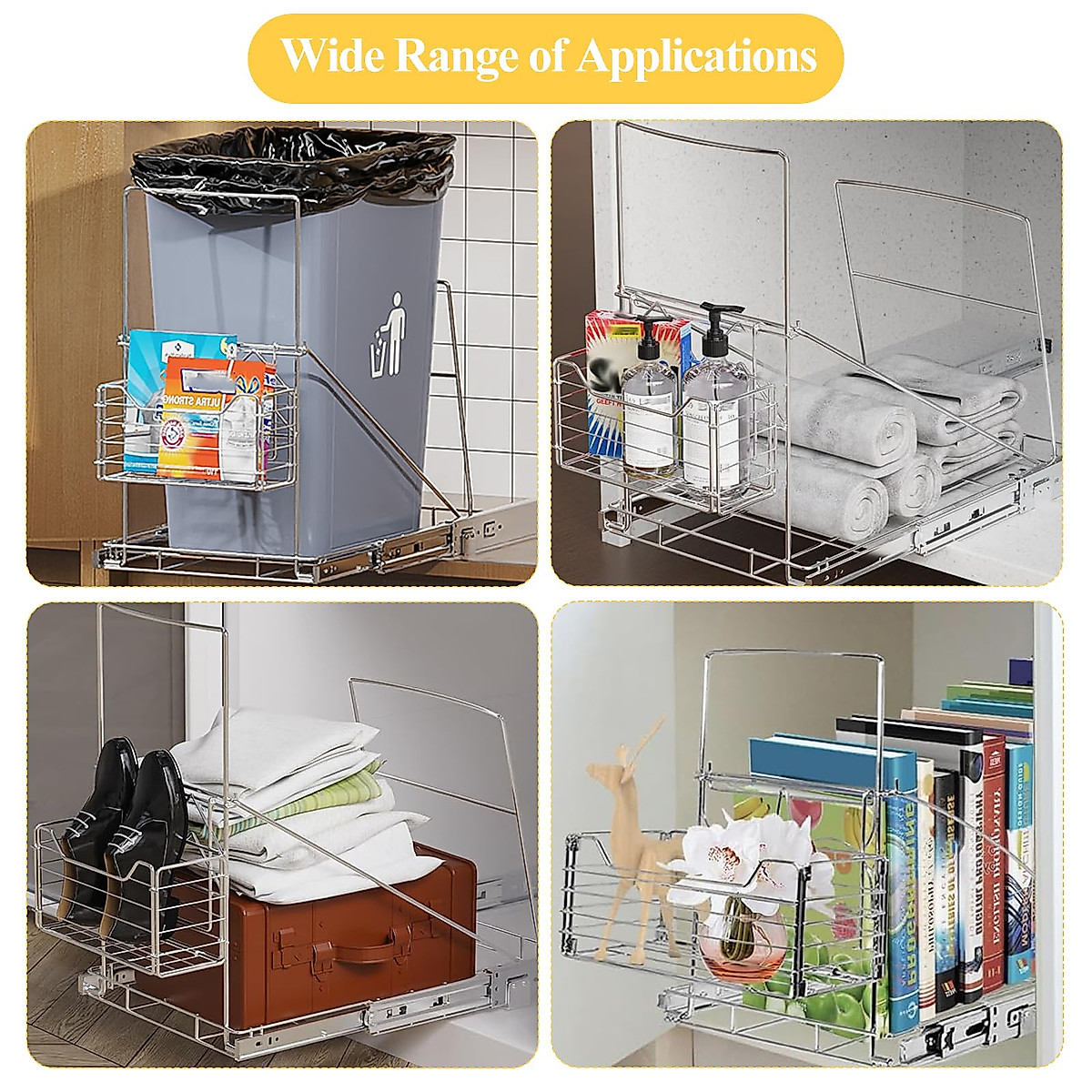 Pull Out Trash Can Under Cabinet Slider, Under Counter Trash Can Pull Out with Garbage Bag Holder, Under Sink Trash Can Pull Out for 7-11 Gallon Garbage Cans, Up to 100 lb (Not Include Trash Can)