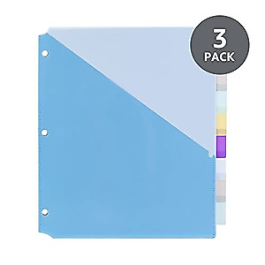 Amazon Basics 8-Tab Plastic Binder Dividers, Rewritable Tabs, with one pocket 3 sets