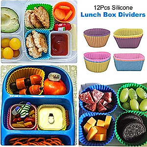 Qefuna 12 Pcs Silicone Lunch Box Dividers, 10PCS Food Picks, 6x1.7 oz Salad Dressing Container To Go, Lunch Accessories for Bento Box