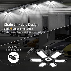 LED Garage Light with 6 Adjustable Panels, 16000 LM Plug in Linkable LED Shop Light, 160W 6500K Deformable Garage Lights Ceiling Led Light Fixtures with Built-in ON/Off Switch(1 Pack)