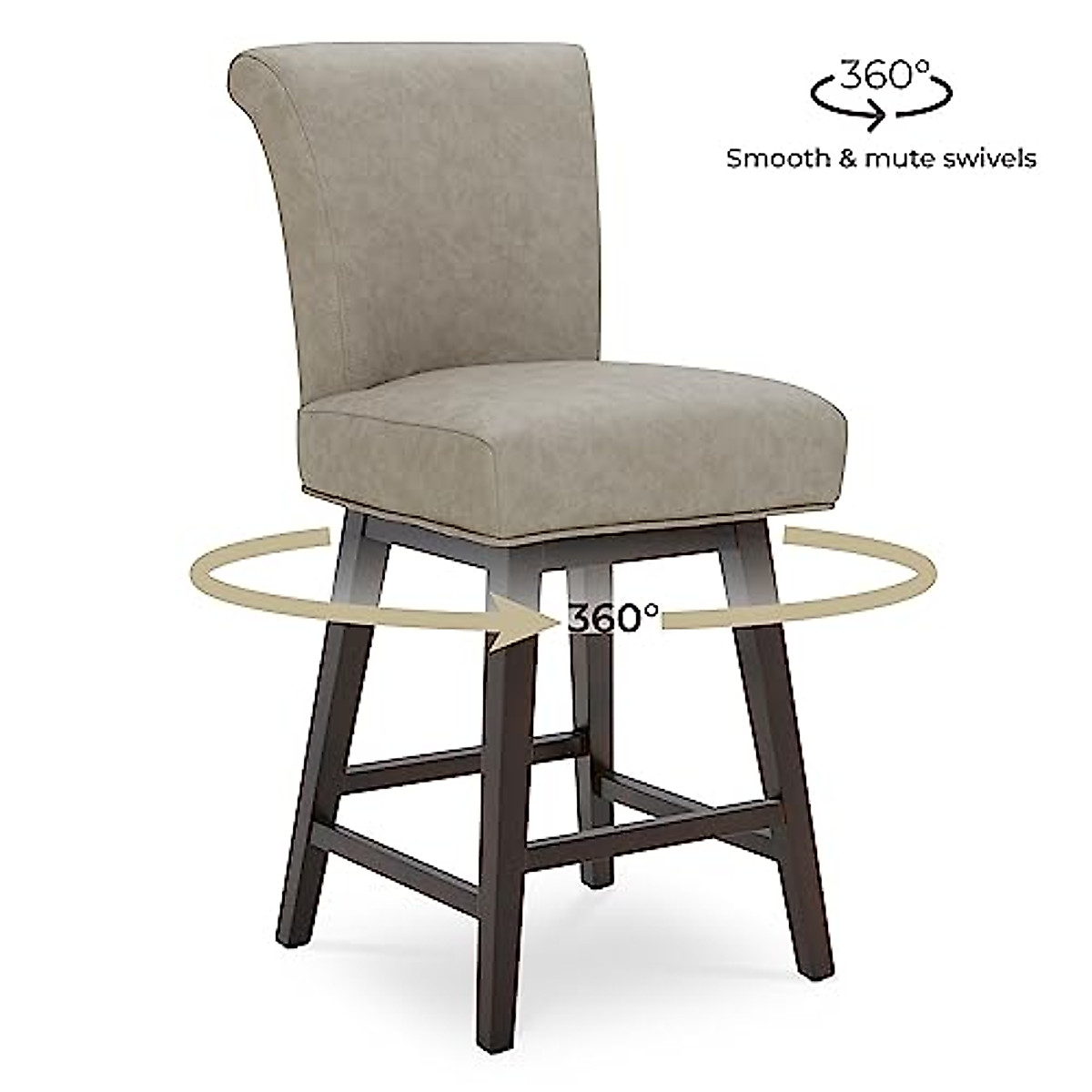 CHITA Modern 26" Counter Height Swivel Barstool Set of 2, Comfortable Faux Leather Swivel Stool, Stone Grey