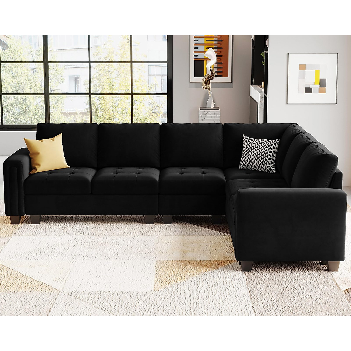 Belffin Velvet Modular L Shape Sectional Sofa Couch with Chaise Reversible Corner Convertible Sectional Sofa Couch Black