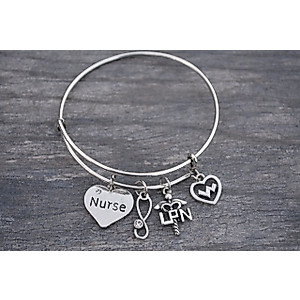 Infinity Collection LPN Gift- LPN Charm Bangle Bracelet- Licensed Nurse Practitioner Jewelry, Nursing Appreciation Gift for Women