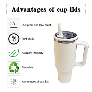 2PCS Tumbler Flip Straw Lid Replacement Fit for Stanley Quencher 40 oz, Leak-Proof, Reusable Tumbler Cover (Milky white)