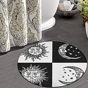 Comfortable Bedroom Living Room Decoration Sun and Moon Black and White Round Area Rugs Soft Flannel Mat Carpet, Fashion and Funny Play Mat with Non-Slip Bottom Protection, 24 Inches