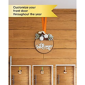 Interchangeable Welcome Sign For Front Door - Seasonal Flower Decor Welcome Home Sign - Outside Porch Hanging Door Decorations Wreath Flowers