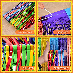 Mega-L Fiesta Party Decorations Foil Fringe Curtains,2 Pack Mexican 3.3x6.6ft Tinsel Streamers for Dia De Los Muertos Day of The Dead Decorations Backdrop,Cinco de Mayo Taco Party Photo Booth Props