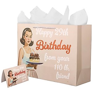 Pandecor 13" Birthday Gift Bag with Card and Tissue Paper for Friends Funny Birthday Present,Happy 29th Birthday from Your 110lb. Friend (gift bag)