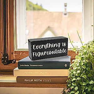 Esur Home Office Desk Black Decor - Inspirational Farmhouse Wooden Box Sign - Everything is Figureoutable