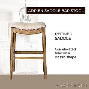 Maven Lane Adrien Kitchen Saddle Backless Bar Stool with Nailhead Trim, Natural, Bar Height
