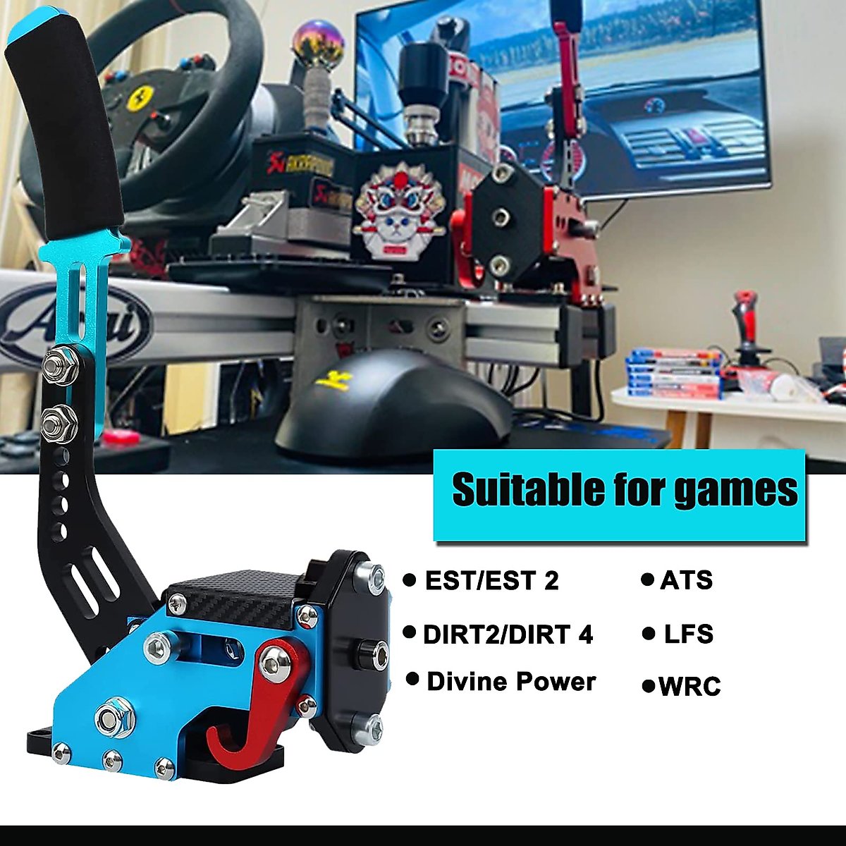 Obokidly Upgrade 2-IN-1 USB Handbrake Support G29 Compatible With PS4/PS5 + PC For Simracing Game Sim Rig With Clamp (Support G29 For PS5 With Clamp, Blue)