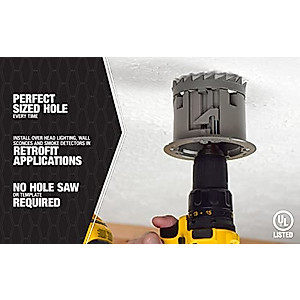 Southwire MSBST250 Smart, Shark Tooth Integrated Fixture and Ceiling Electrical Box w/Hole Saw, Supports 6 lb, Gray