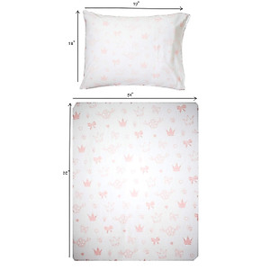 BlisfulNight Modern Princess Design 100% Jersey Cotton Pink Fitted Crib Sheet Set with Toddler Pillowcase for Girls - Soft, Breathable - Fits Standard Crib and Toddler Mattress (Sweet Amber)