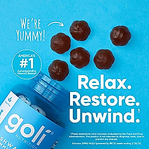 Goli Ashwagandha & Vitamin D Gummy - 60 Count - Mixed Berry, KSM-66, Vegan, Plant Based, Non-GMO, Gluten-Free & Gelatin Free Relax. Restore. Unwind.