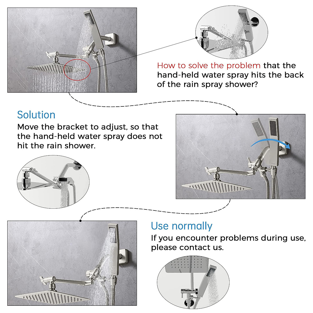 G-Promise All Metal 8" Dual Square Shower Head Combo | Rain Shower Head | Handheld Shower Wand | Adjustable | Smooth 3-Way Diverter | 71" Extra Long Hose - A Bathroom Upgrade (Brushed Nickel)