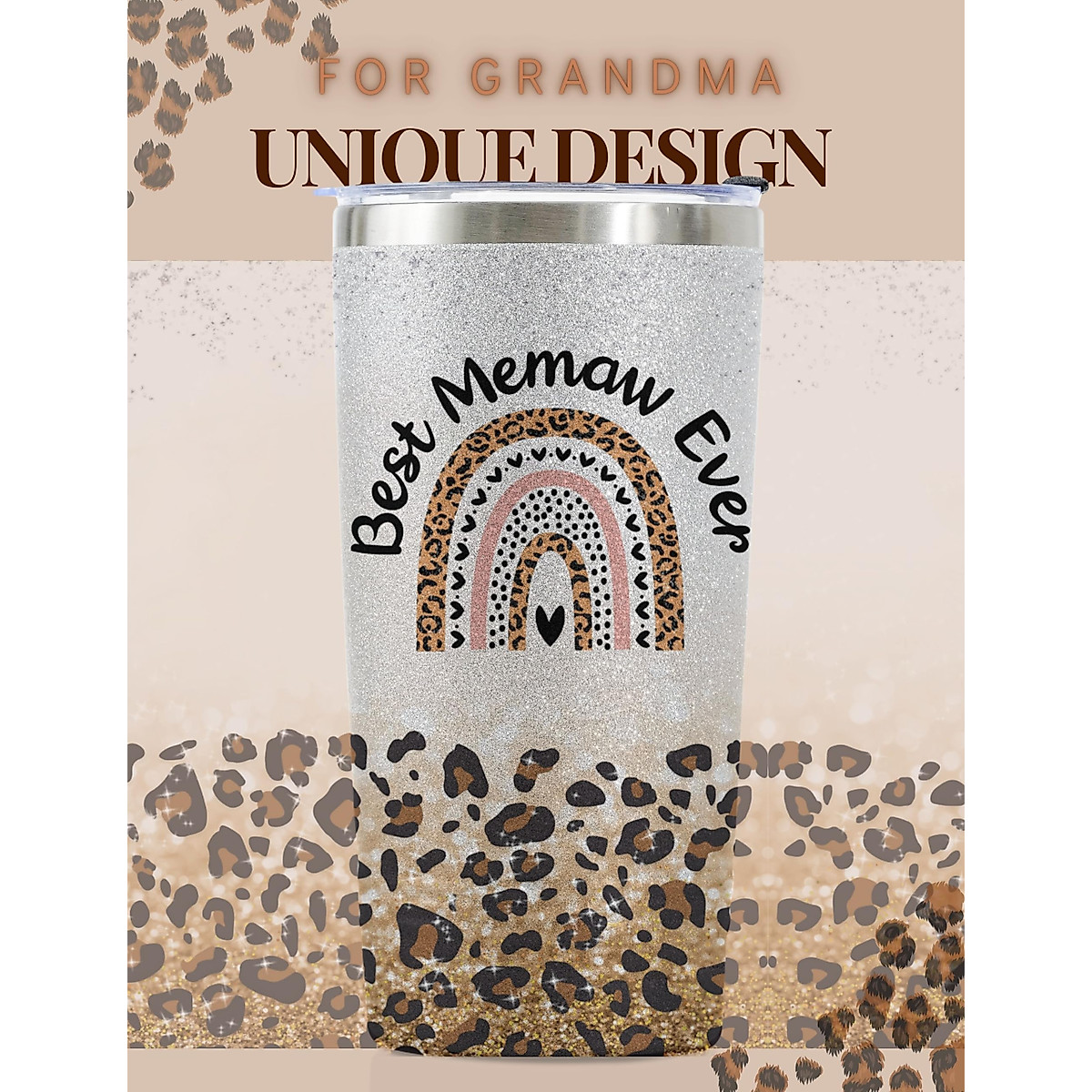 Onebttl Memaw Gifts from Granddaughter, Grandson, Insulated Stainless Steel Wine Tumbler with Lid and Straw, for Grandma on Mother's Day, Birthday, Christmas, Best Memaw Ever, Glitter Silver, 20 oz