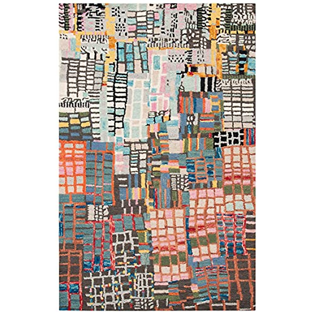 SAFAVIEH Aspen Collection 3' x 5' Ivory / Black APN517A Handmade Abstract Boho Wool Area Rug