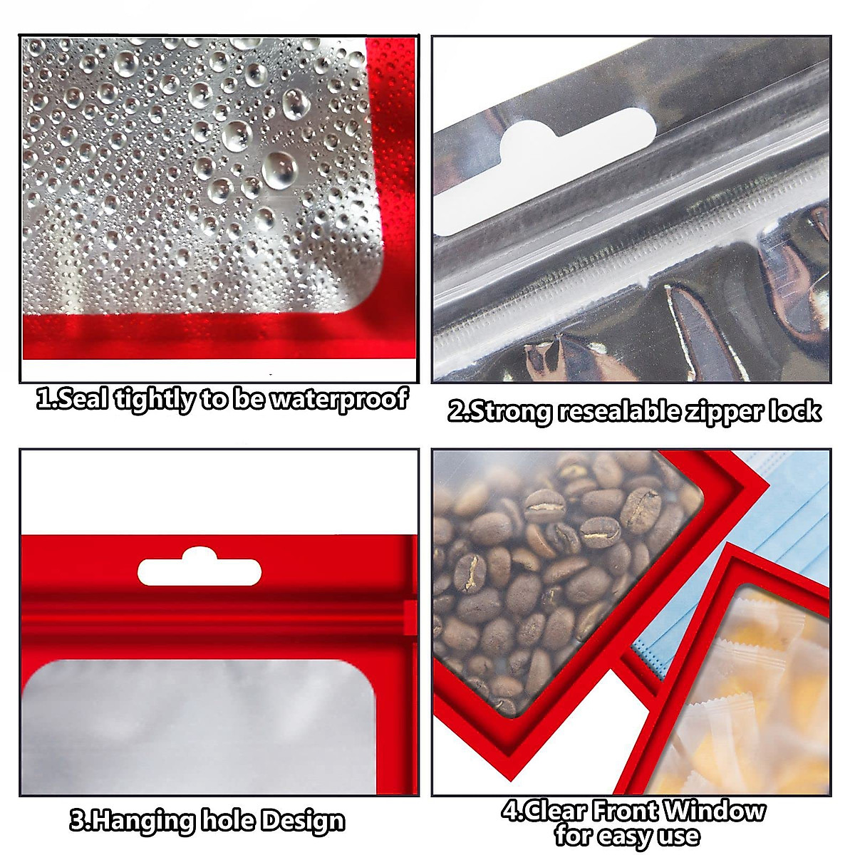 ODDIER 5 colors Matte Foil Mylar Resealable Ziplock Bag,Each Size 20pcs Slider Seal Technology Storage Bags Grip Food Containers Organization ,Plastic Packaging Bags for Party Favor Food