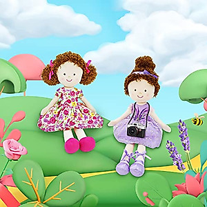 June Garden 16" Rose Scented Soft Doll Rosa - Stuffed Cuddly Plush Doll Gifts for Girls - Pink Floral Dress