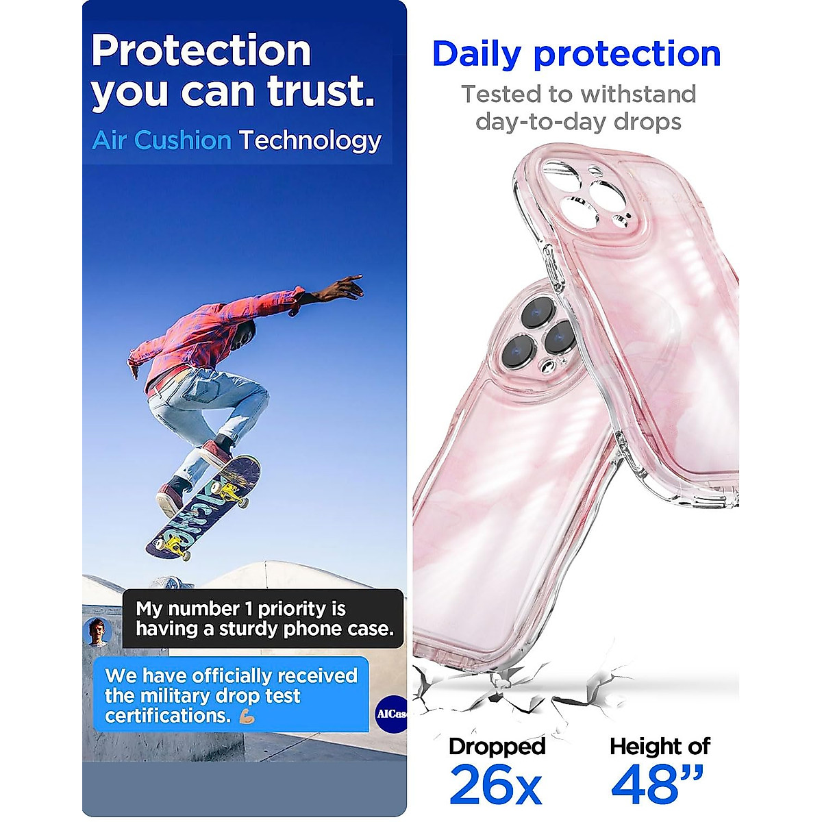 AICase iPhone 14 Pro Max Case Curly Wave Frame Cute Design with Full Camera Lens Protection,Aesthetic Kawaii Slim TPU Bumper Luxury Plated Shockproof Protective Transparent for Women Girls Men_3