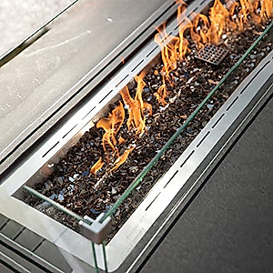 Varna Marble Fire Pit 59.8" x 28" Outdoor Patio Firepit Includes Fire Glass Modern Fire Pits & Outdoor Fireplaces for Garden, Deck, Indoor & Outdoor Heating