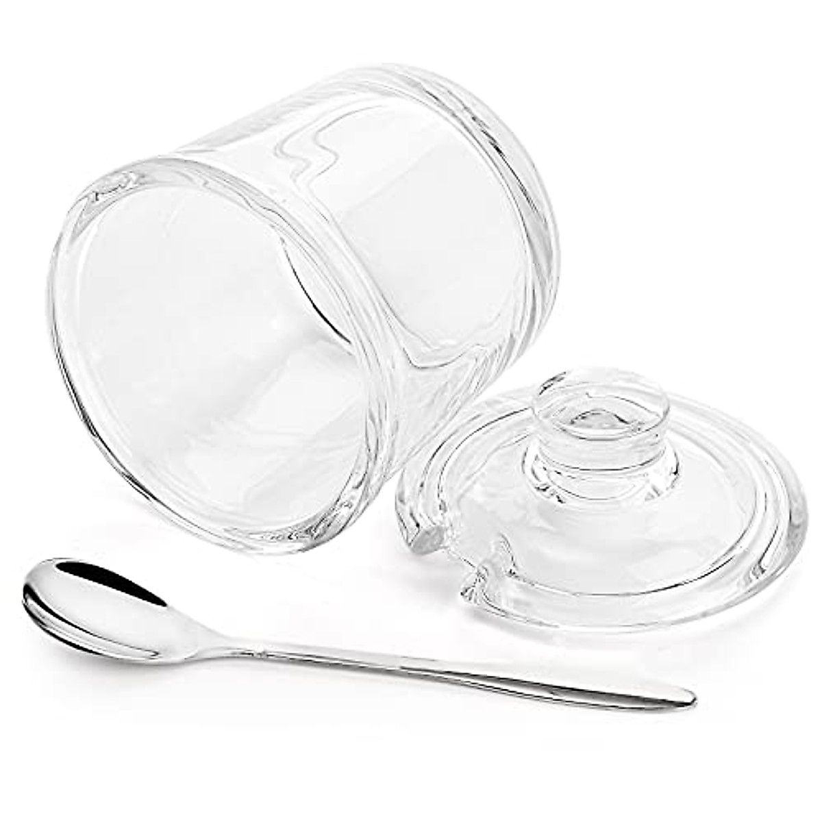 ZEAYEA Set of 2 Clear Glass Sugar Bowl, 6 Ounce Seasoning Box Condiment Pots with Spoon and Lid, Sugar Spice Salt Canister for Home Kitchen, Coffee Bar, Restaurant