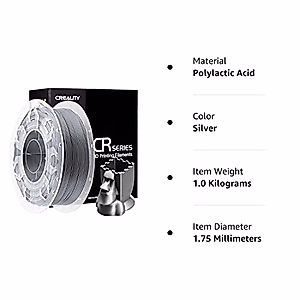 Creality PLA Filament 1.75mm, Ender Upgrade CR Series 3D Printer PLA, 1kg(2.2lbs)/Spool, Dimensional Accuracy ±0.03mm, Fit Most FDM 3D Printer(Silver PLA)