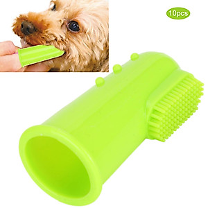 CDQL 10Pcs Pet Finger Toothbrush - Dog Finger Toothbrush for Dog Teeth Cleaningv - Soft Silicone Green Teeth Cleaning Tool - Dog Tooth Brush for Small and Large Pets (Green)