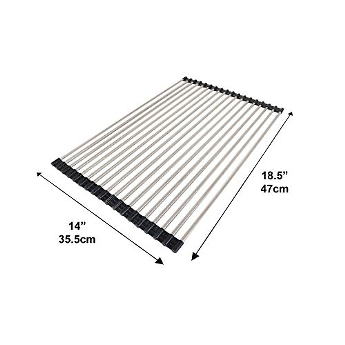 Over The Sink Roll Up Dish Drying Rack with Dish Scrubber | Multipurpose Use | Foldable for Storage | Stainless Steel Pipes | Silicone Coated Caps | 18.5" x 13"