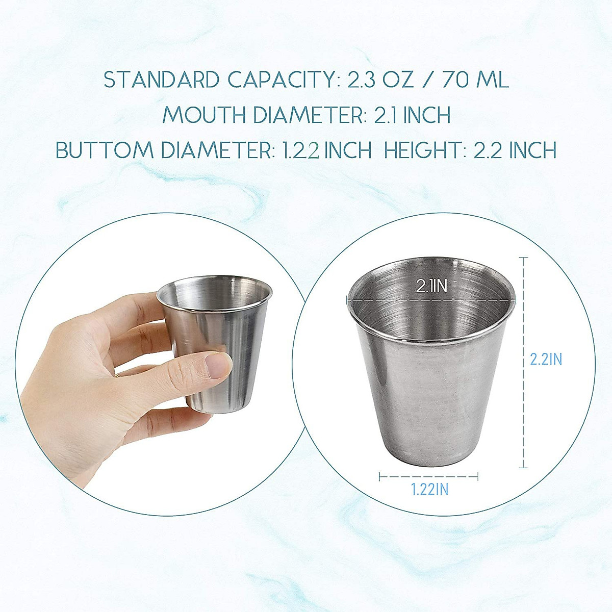 Framendino, 6 Pack Metal Shot Glasses Coffee Stainless Steel Vessel Drinking Tumbler Water Whisky Vodka 2 Ounce/70 ml